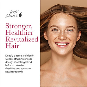 100% PURE Glossy Locks Grow More Shampoo Voluminous Hair Refresh Rejuvenating Blend of Vitamins & Caffeine Wash Hydrate & Restore Vibrancy - Vegan - 16 Fl Oz