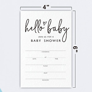 JCVUK Set of 25 Baby Shower Invitations with Envelopes, Diaper Raffle Tickets and Baby Shower Book Request Cards, Hello Baby, Modern Minimalist Theme Gender Reveal Party For Boys or Girls(YQKTZ-A09)