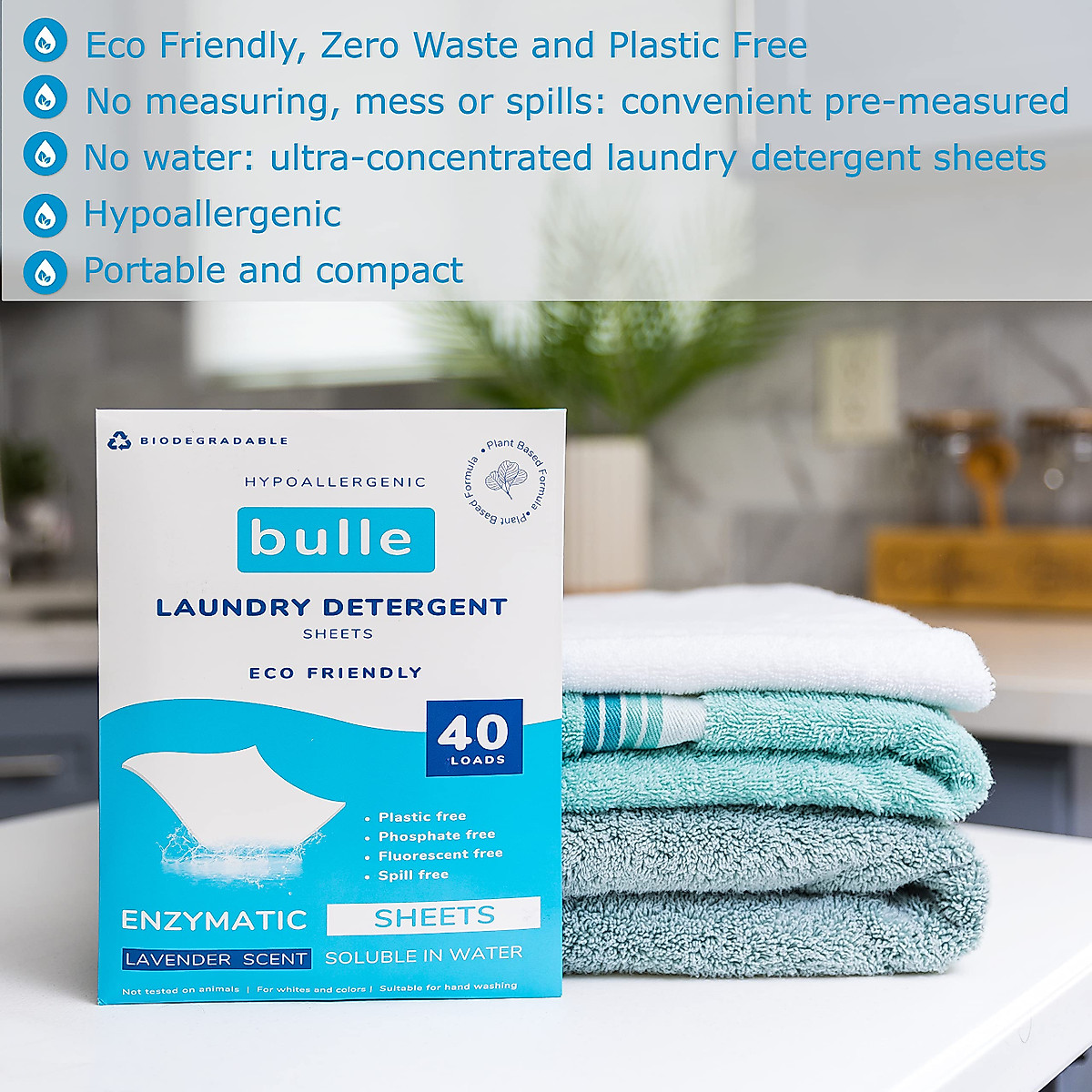 bulle - Laundry Detergent Sheets - Clothes Cleaning Solution, Removes Stain, Dirt & Odor, No Irritating Ingredients, Washing Strips, Fresh Linen Scent, Mothers Household Companion, 40 count, Unscented