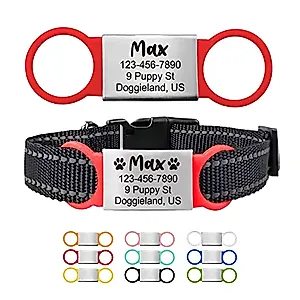 Custom Slide On Pet Tag ID, Fancy Silent Dogs & Cats Personalized No Jingle Engraved Identification Name & Phone Charm for Collar & Harnesses, No Noise for Puppies, Kitties, Horses & Animals