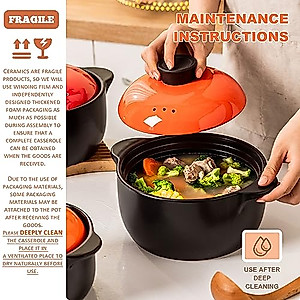 Aroplor Casserole Clay Pot Premium Ceramic Bowls With Lid Heat-Resistant Cooking Nonstick Stock Pot Soup Pot Cookware Stovetop Easy To Clean(Orange 2.65Quart,2500ml)2~6 People (Oranger)