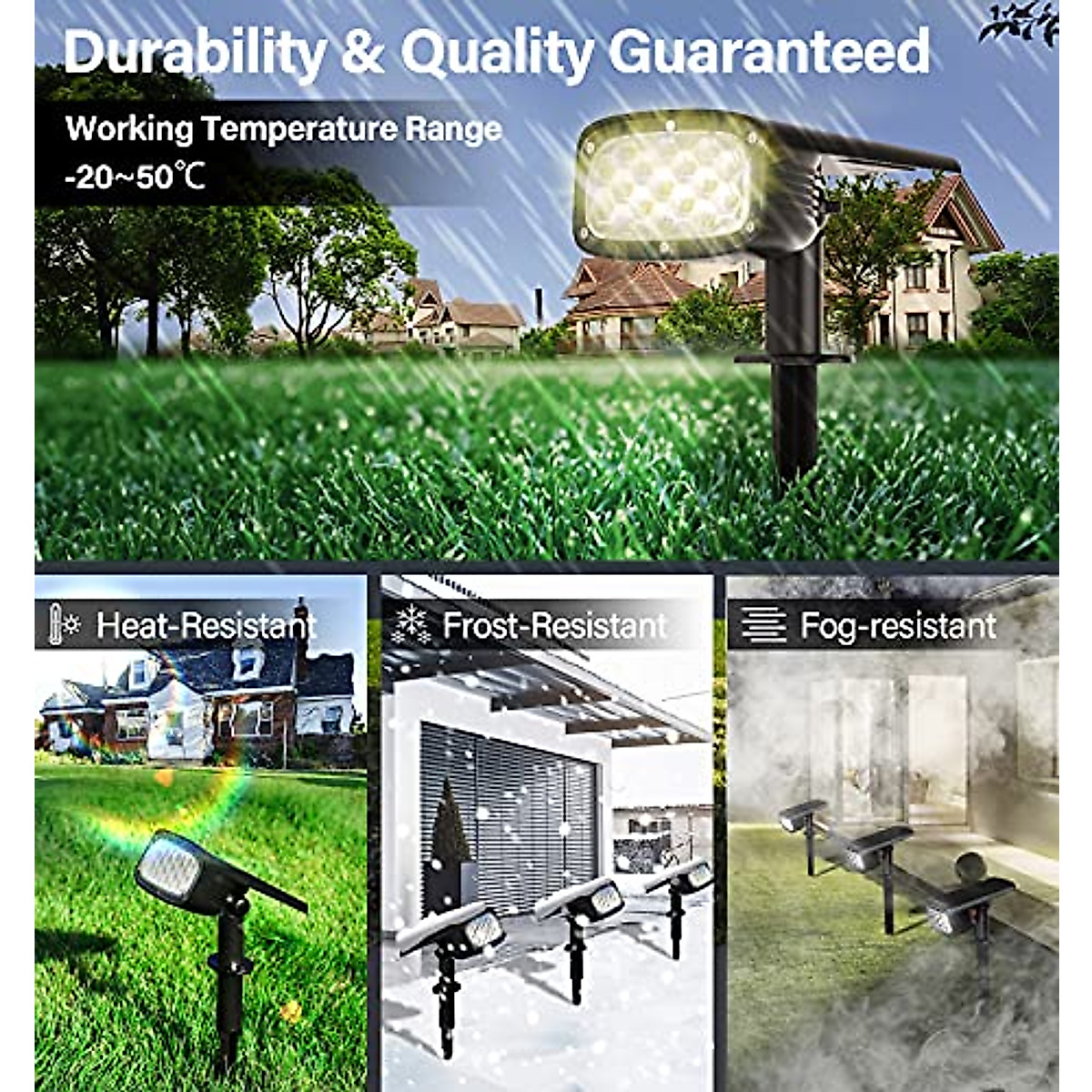 Solar Spotlight, 34 LEDs Solar Landscape Lighting, IP67 Waterproof Solar Lights & 3 Modes Solar Powered Spotlights, Dark Sensing Auto ON/Off for Yard Garden Walkway and Pool 2 Pack