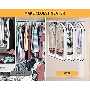 OUPAI 40" Garment Bags for Hanging Clothes Closet Storage with 4" Gussets, Clear Clothes Protectors for Hanging Clothes Suit Cover for Coats, Shirts, Sweaters Storage (White,3 Packs)