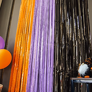 LOLStar 3 Pack Orange Purple Black Photo Booth Props,3.3 X 6.6 ft Halloween Foil Fringe Curtains,Halloween Party Photo Backdrop Streamer Backdrop for Birthday Anniversary Halloween Party Decoration