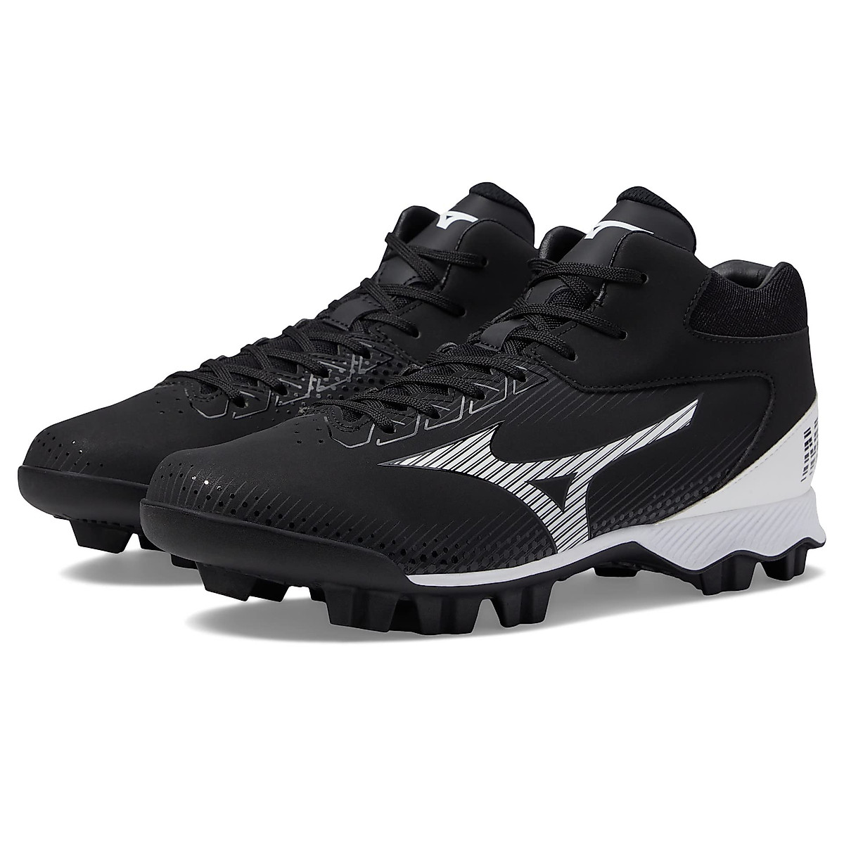 Mizuno Men's Wave Lightrevo MID Baseball Shoe, Black-White, 10.5