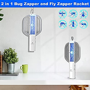 Electric Fly Swatter for Outdoor Indoor, Homesuit 2 in 1 Rechargeable Bug Zapper and Fly Zapper Racket, Powerful 4000V Mosquito Killer & Fly Zapper with 3-Layer Safety Mesh for Home, Travel, Patio