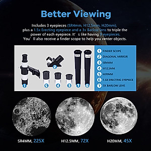 Telescopes for Adults Astronomy, 60mm Aperture 900mm Refractor Telescope for Astronomy Beginners Adults, with Tripod, Wire Shutter, Phone Adapter
