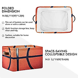 Sport Ball Basketball Storage Basket Bin Large Fabric Toys Storage Cube Box with Handles Collapsible Closet Shelf Cloth Organizer Basket Set of 2 for Nursery Bedroom