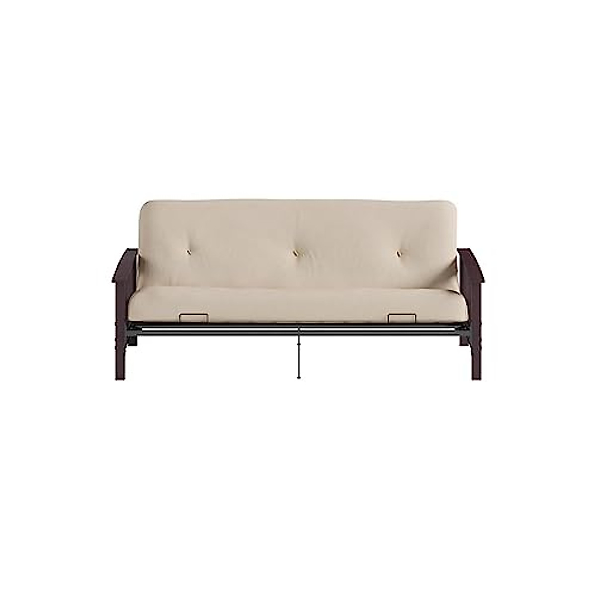 DHP Laurel Full Size Espresso Wood Arm Futon Frame with 6" Thermobonded High Density Polyester Fill Tan Microfiber Mattress