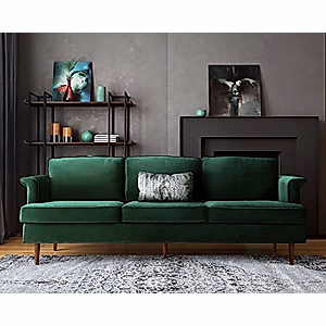 TOV Furniture The Porter Collection Contemporary Style Velvet Upholstered Living Room Sofa with Beech Wood Legs, Forest Green