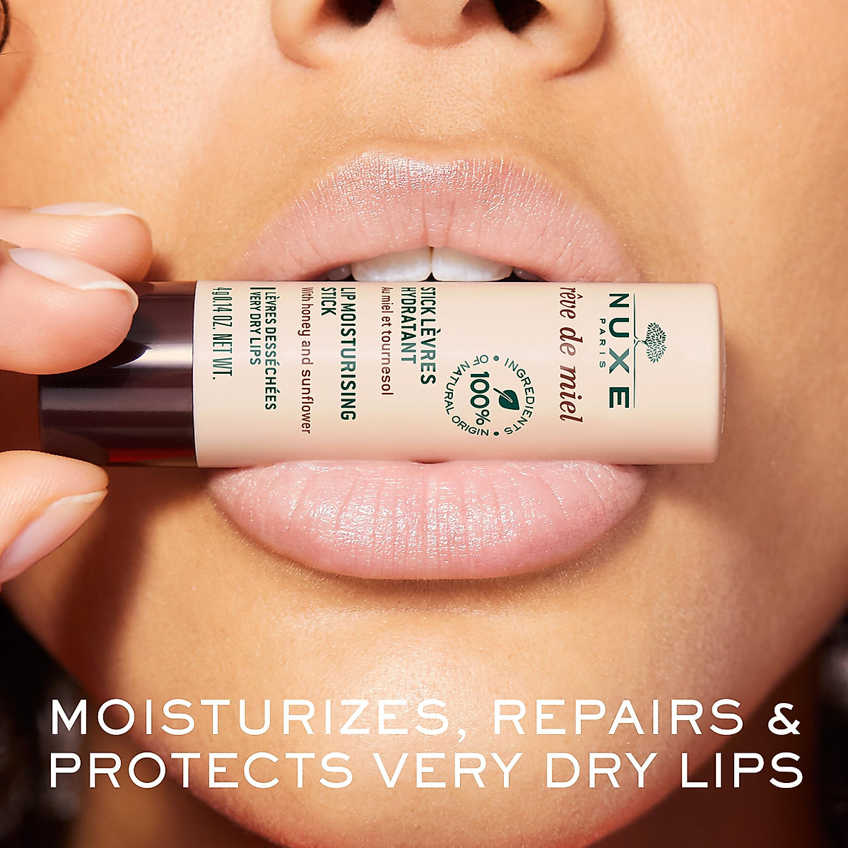 NUXE Rêve de Miel Lip Stick - 100% Natural Organic Moisturizer for Cracked & Dry Lips With Shea Butter & Vitamin E, 0.14 Oz
