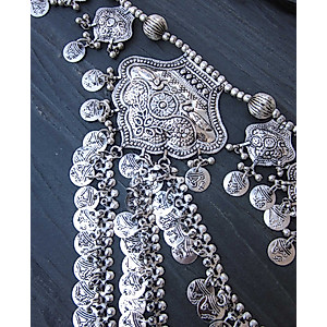 IndiaStop Tribal Coin Medallion Fringe Tassel Belt Cosplay Festival Bohemian Gypsy Hippie Rave Kuchi Banjara Outfit Belly Dance Skirt Pants Scarf Hip Waist Costume Fashion Jewelry for Women Handmade