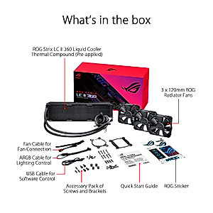 ASUS ROG Strix LC II 360 All-in-one AIO Liquid CPU Cooler 360mm Radiator, Intel LGA1700, 115x/2066 and AMD AM4/TR4 Support,Triple 120mm 4-pin PWM Fans