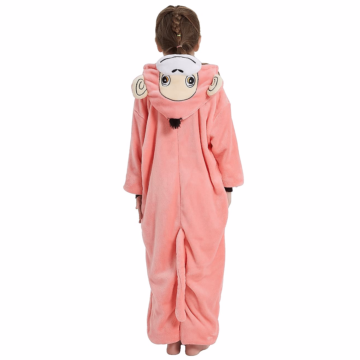 CALANTA Monkey Onesie Kids Gorilla Costume Animal Girls Pajamas One Piece Plush Sleepwear Cosplay Halloween Christmas.Pink.130