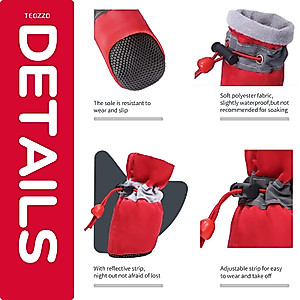 TEOZZO Dog Shoes Dog Boots & Paw Protector, Anti-Slip Sole Winter Dog Booties with Reflective Straps Dog Snow Boots for Small Medium Dogs 4PCS Red 5