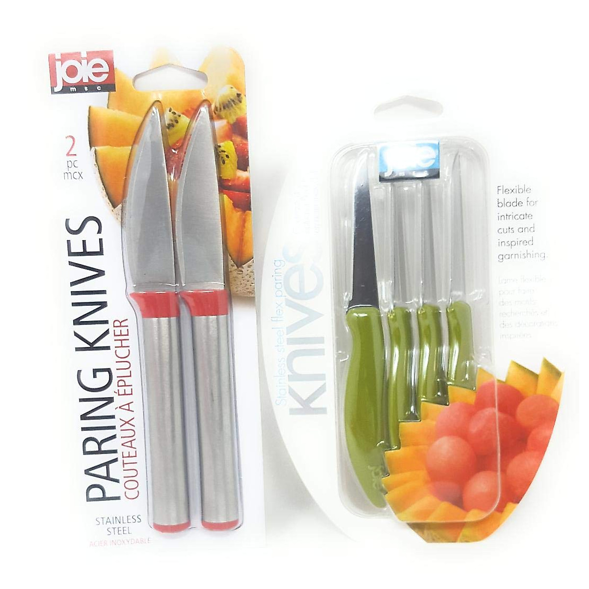 Joie Paring Knives Bundle with Joie Stainless Steel Flex Paring Knives (Assorted Colors)