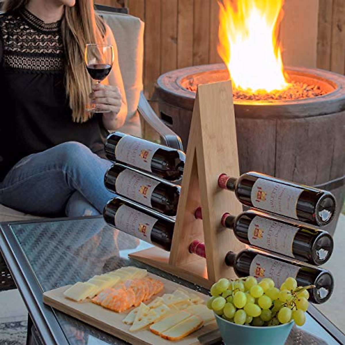 Wine Racks Countertop - 6 Bottle, Bamboo, Wine Bottle Holder for Small Spaces, Kitchen, Bar, Cabinet | Small Free Standing Wine Rack. Minimal Assembly Required