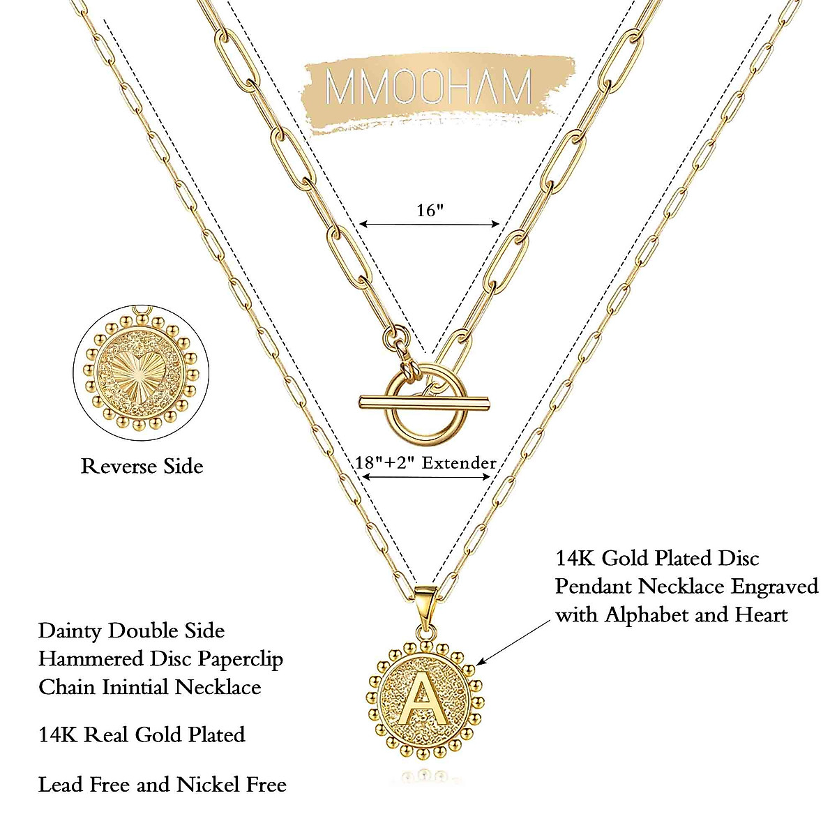 M MOOHAM Gold Necklace for Women Gifts - 14K Gold Necklace Set Initial Necklace Gold Necklace Non Tarnish Gold Necklaces for Women Gold Jewelry for Women Layered Gold Necklace