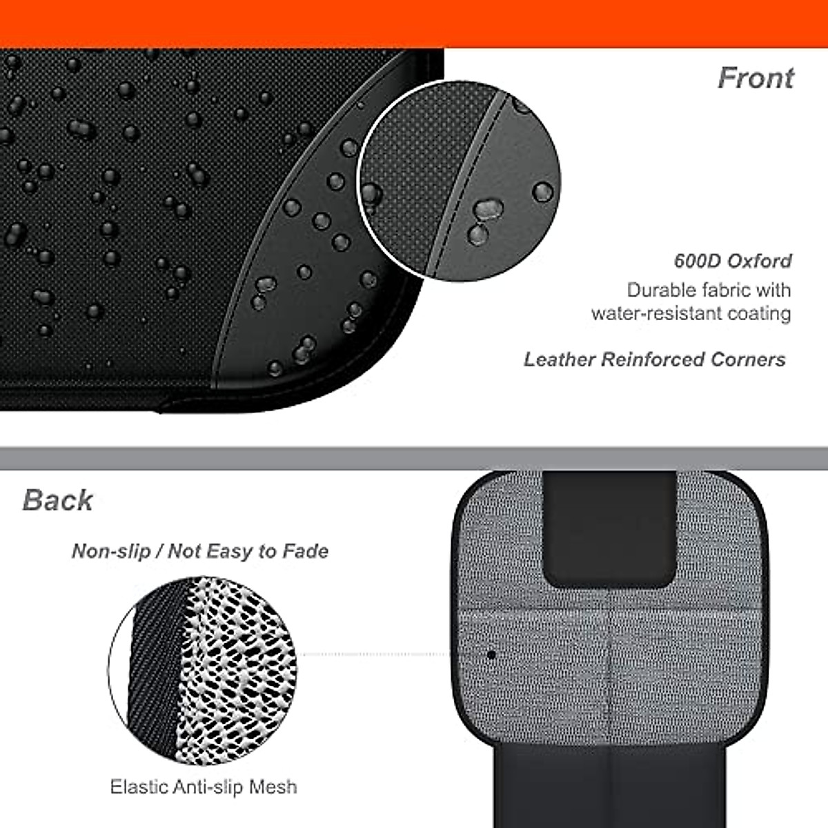 Luckybay Car Seat Protector, 2 Pack Kids Seats Protector XL Size with Thickest Padding and Non-Slip Backing, 2 Mesh Pockets, Durable, Waterproof 600D Fabric, PVC Leather for Baby, Kids, Pet (2 Pack)