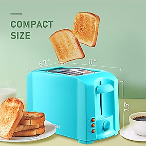Toaster 2 Slice KOTIAN Compact Bread Toaster 6 Browning Settings,Cancel/Defrost/Reheat Function,Removable Crumb Tray,Turquoise Green,800W