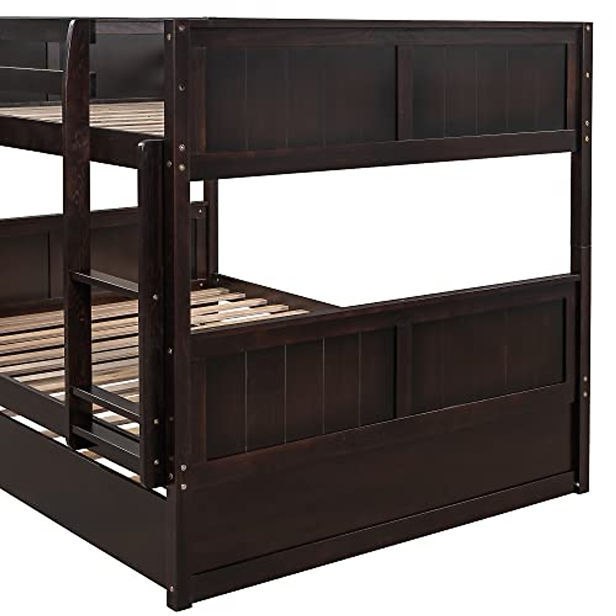Merax Full Bunk Bed with Twin Size Trundle, No Box Spring Needed, Full/Full, Espresso