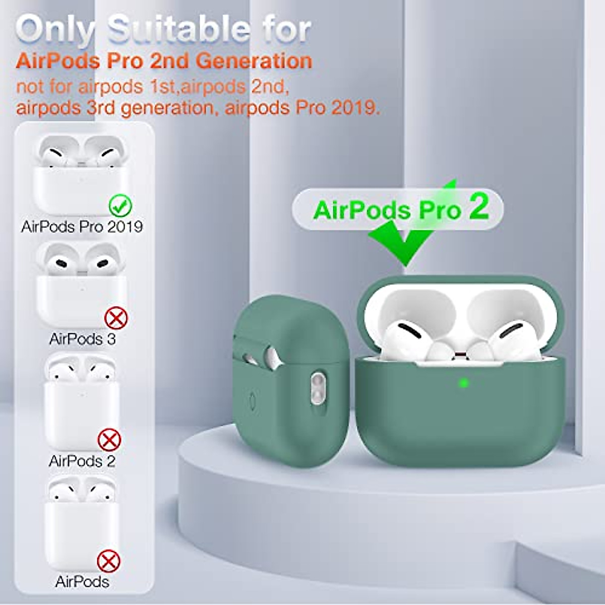 OULUOQI Compatible with AirPods Pro 2 Case 2023/2022, Soft Silicone Skin Cover Shock-Absorbing Protective Case Compatible with Apple AirPods Pro 2nd Generation Case [Front LED Visible]