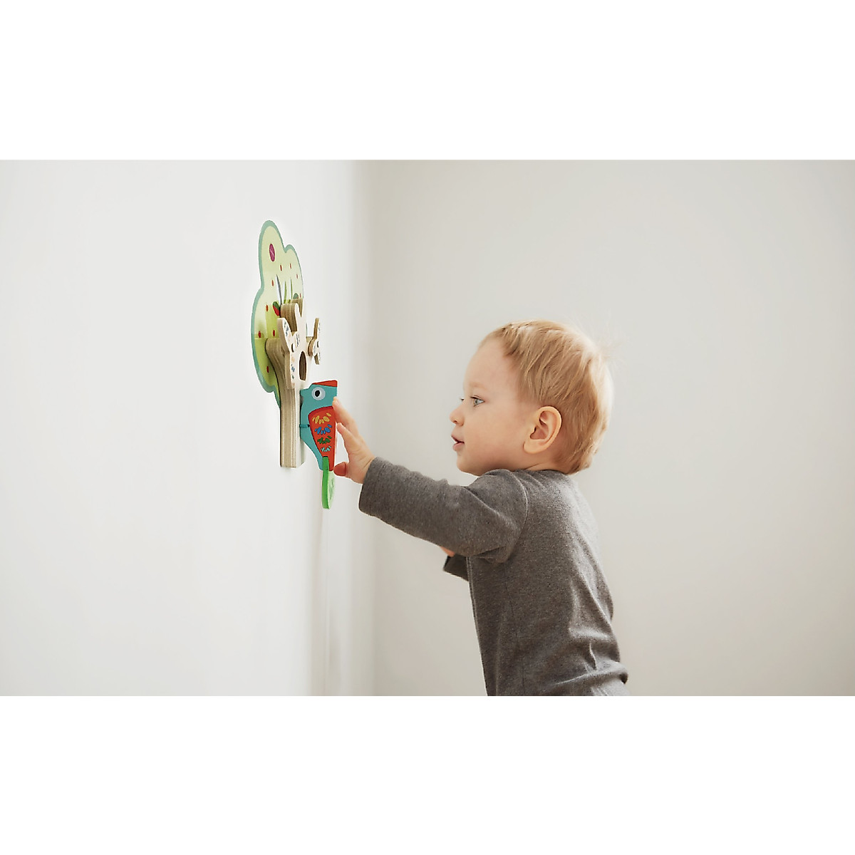 ORIBEL VertiPlay (Wall Toy) Busy Woodpecker, Wooden Toy and Nursery Room Decor | Easy to Install, Just Stick & Play!