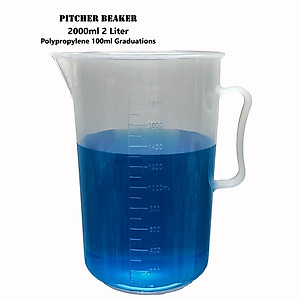 TN LAB Beaker Pitcher Measuring Cup Strong Handle Polypropylene Plastic Graduated 2000ml 2L Holds ~2 Quarts