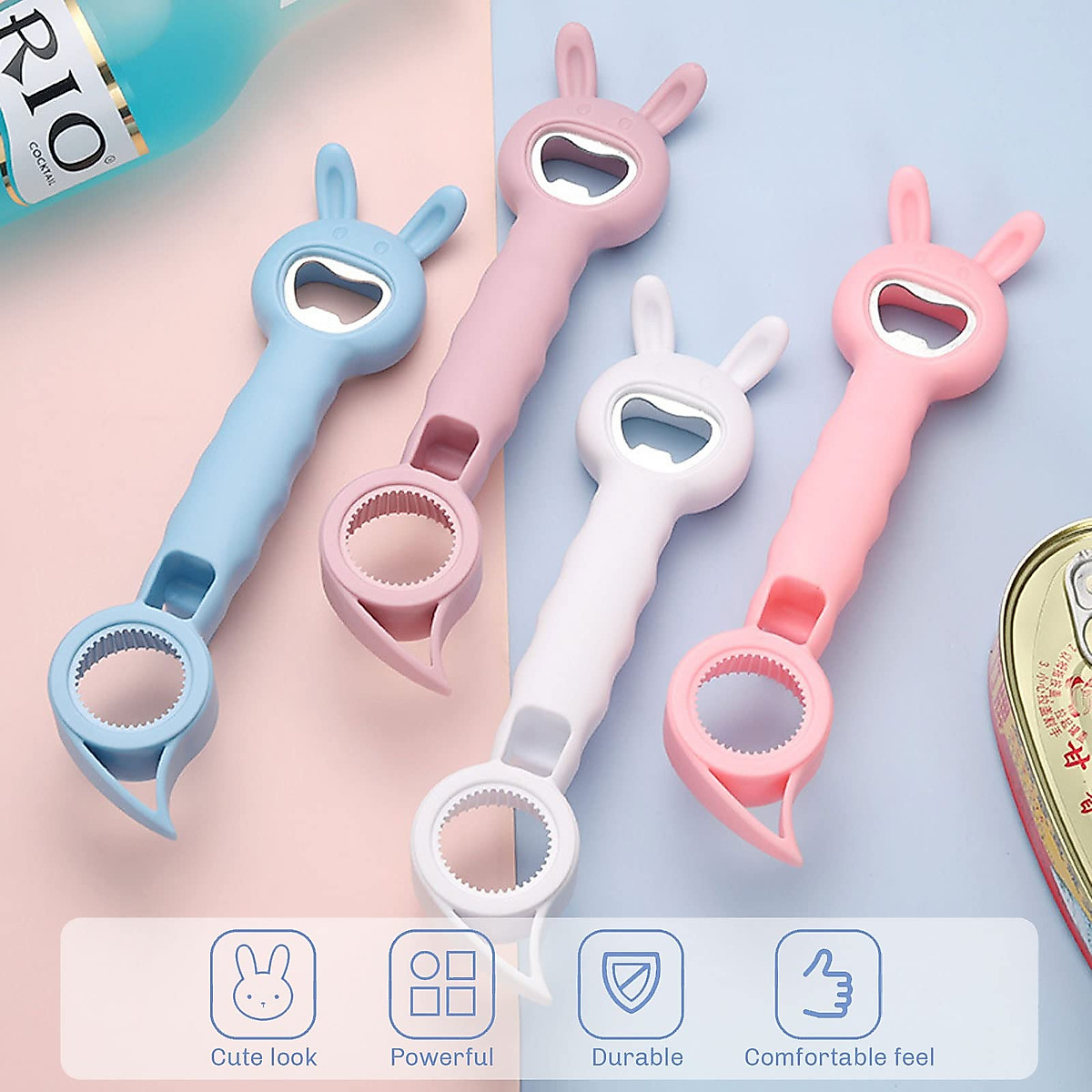 4 in 1 Bottle Opener, 4pcs Multifunction Jar Can Beer Bottle Opener, Kitchen Gadget Cap Opening with 4pcs Cartoon hook