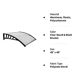 Outvita Window Awning Door Canopy 40"x40", Polycarbonate Cover Front Door Outdoor Patio Awning Canopy UV Rain Snow Sunlight Protection Hollow Sheet, Clear Board & Black Bracket