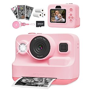 Anchioo Instant Print Camera for Kids, 2.4 Inch Screen Camera with 3 Print Paper, Birthday Gift for Girls Boys Age 3-12, 1080P Instant Camera Toys for 3 4 5 6 7 8 Year Old - Pink