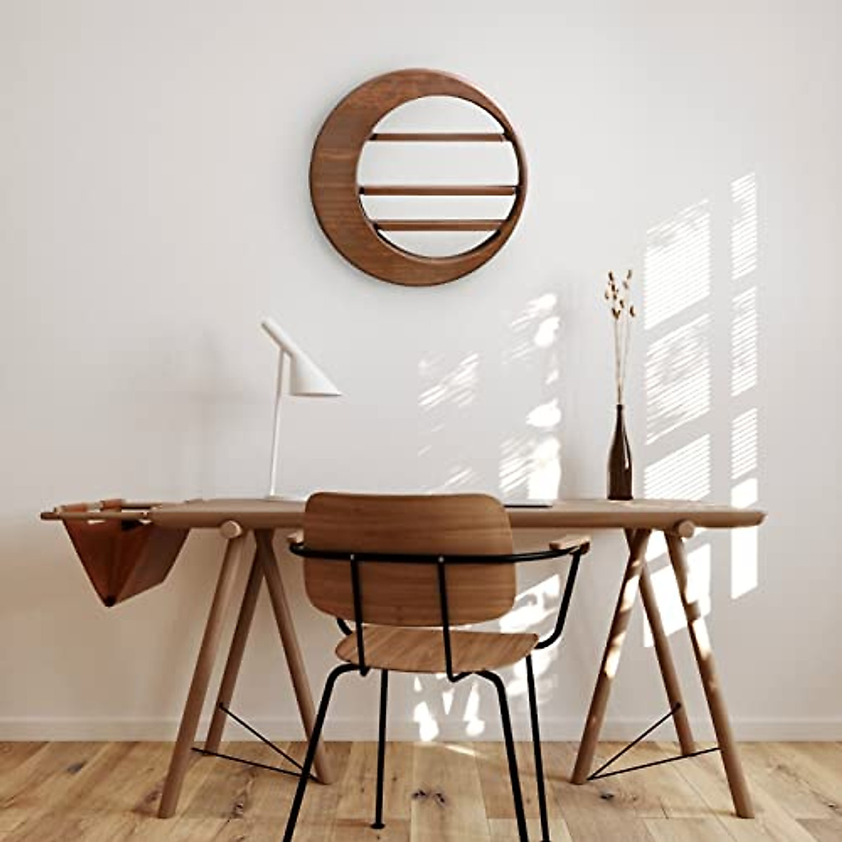 Hijnx Moon Premium Round Wall Shelf for Crystals Display - Essentials Storage Shelf - Solid Wood Craftsmanship Wall Art - Crescent Moon Shelf - Beautiful & Decorative for Your Beloved Ones., Brown