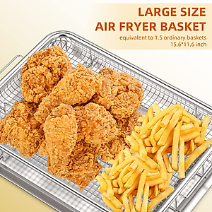 Air Fryer Basket,YEPATER 15.6" x 11.6" Large Oven Air Fryer Basket and Tray,Stainless Steel Non-stick Oven Air Fryer Basket with 30 PCS Parchment Paper,Air Fryer Pan and Crisper Tray for Baking