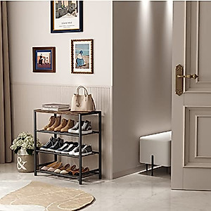HOMEFORT 4-Tier Metal Shoe Rack, All-Metal Shoe Tower,Shoe Storage Shelf with MDF Top Board,Each Tier Fits 3 Pairs of Shoes,Entryway Shoes Organizer with Sturdy Metal Shelves in Rustic Brown,23.23"