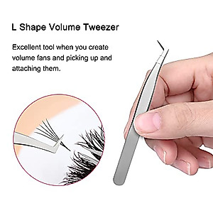 Quewel Eyelash Extension Tweezers Set Eyelash Applicator Tool Curved and Straight pointed Tweezers Lash Extension Supplies Stainless Steel Precision Tweezers Silver (Matte,3 pcs)
