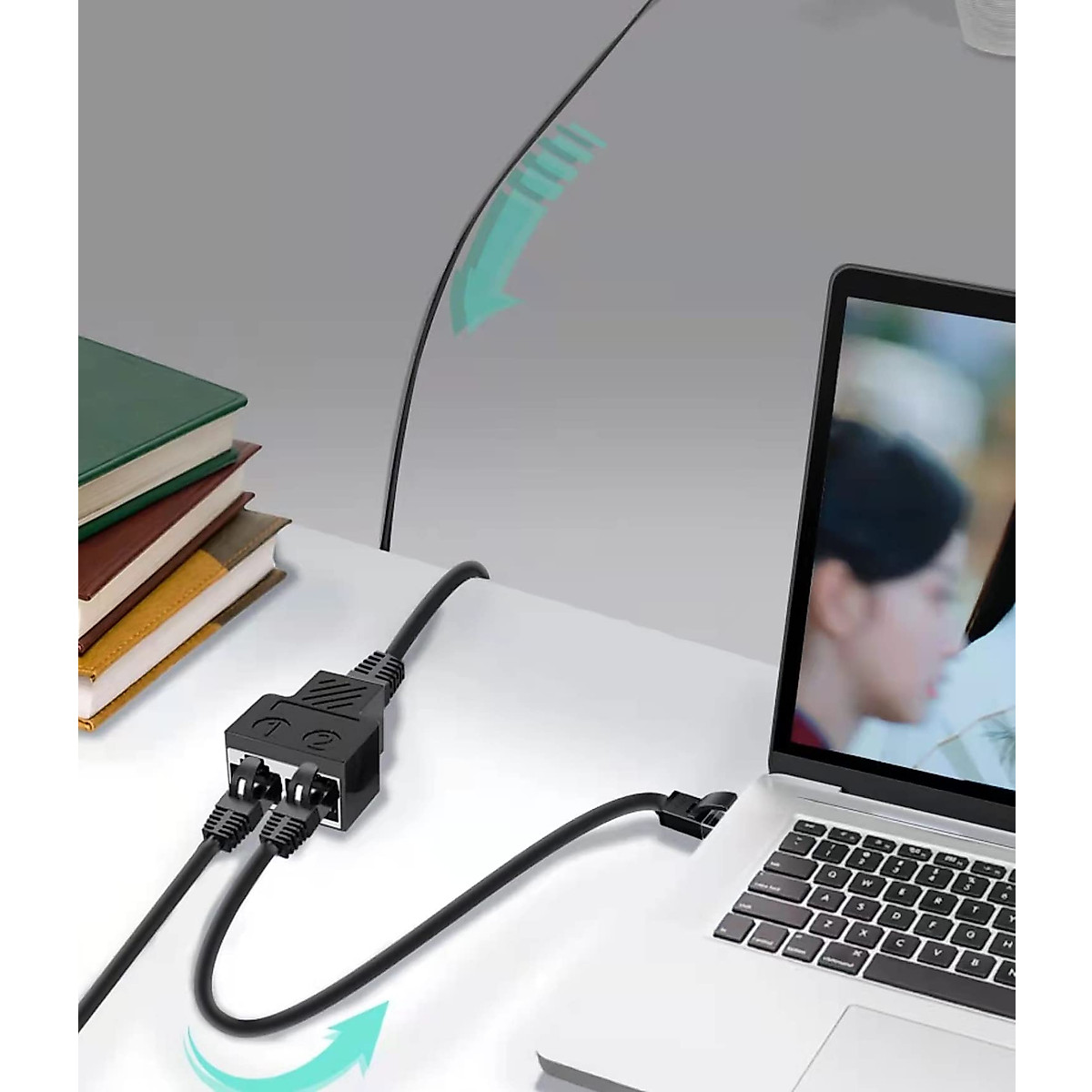 RJ45 Ethernet Splitter Adapter, 2 Pack 1 to 2 Ethernet Splitter 8P8C Socket Extender to Connect to LAN Network Internet Splitter Adapter, for Cat5, 5e, Cat6, Cat7, Black