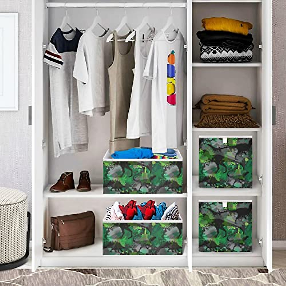 DOMIKING Dinosaurs Storage Bins for Closet Shelves Bedroom Foldable Fabric Storage Basket with Sturdy Handle Large Baskets Organization Cubes 11 Inch