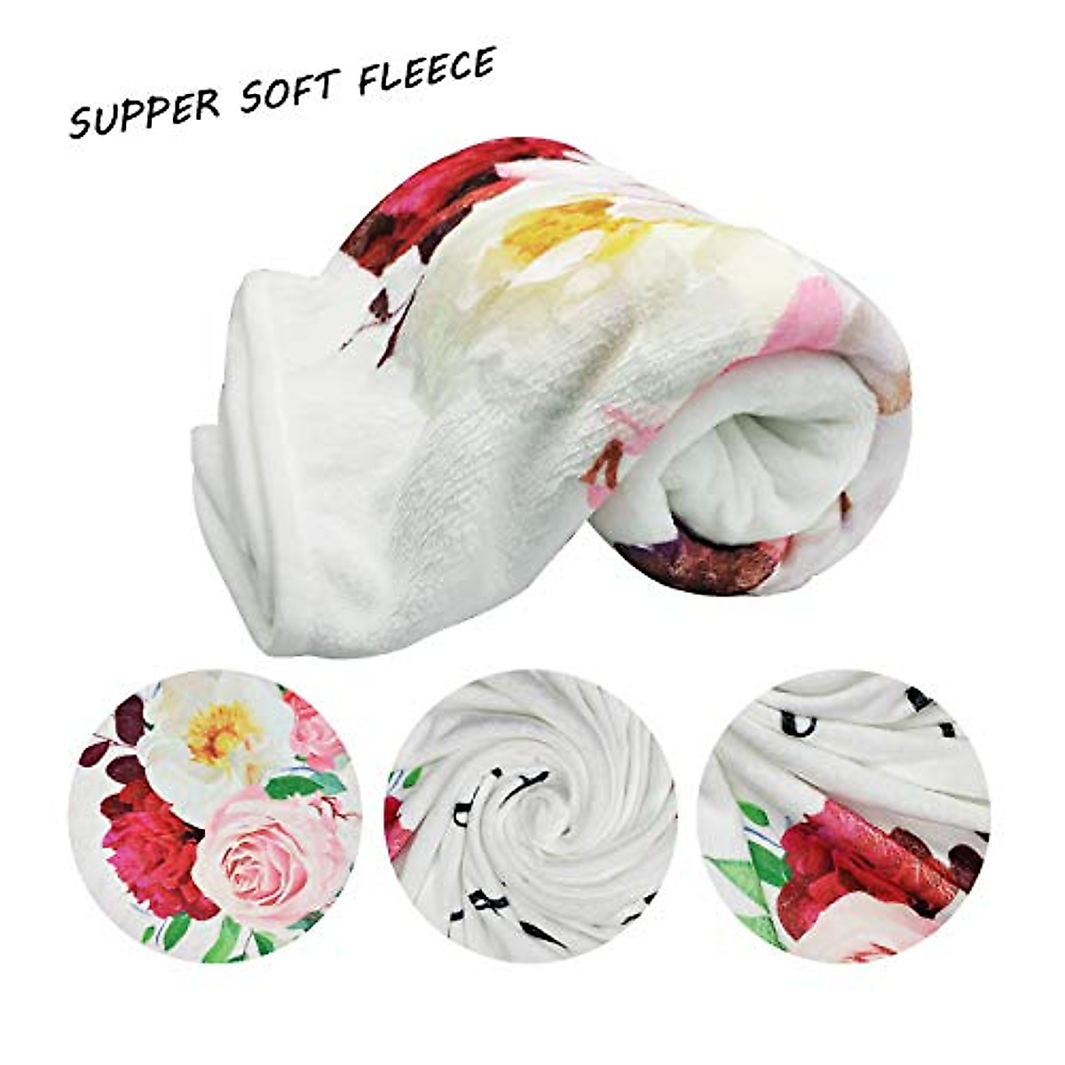 Baby Monthly Milestone Blanket Girl - Floral Newborn Month Blanket Personalized Shower Gift Soft Plush Fleece Photography Background Photo Prop Flower Blanket with Wreath Headband Large 51''x40''