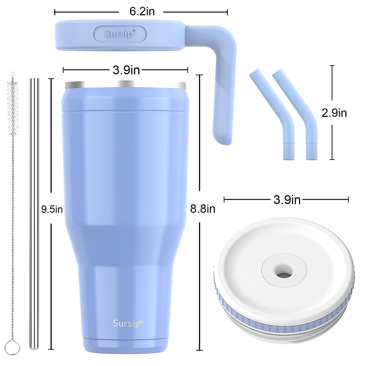 Sursip 40 oz Mug Tumbler,Stainless Steel Insulated Tumbler with Non-Removable Handle–Keeps Drinks Cold up to 24 Hours–Sweat Proof, Dishwasher Safe,BPA Free,Fit in Car Holder-Mild Mint