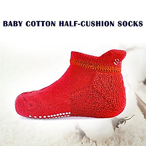 EPEIUS Baby Socks Toddler Non-slip SocksThick Cotton Ankle Socks with Grips Kids Boys Girls Cozy Cushion Low cut Socks 6 Pair Pack,Rainbow Set,3-5 Years