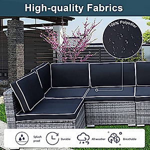 VIXLON Outdoor Patio Cushions Replacement Covers for Wicker Rattan Patio Furniture Conversation Set Outdoor Cushion Covers with Zipper Fit (Black+White Edge (Only Cover), 14 Piece Sets)