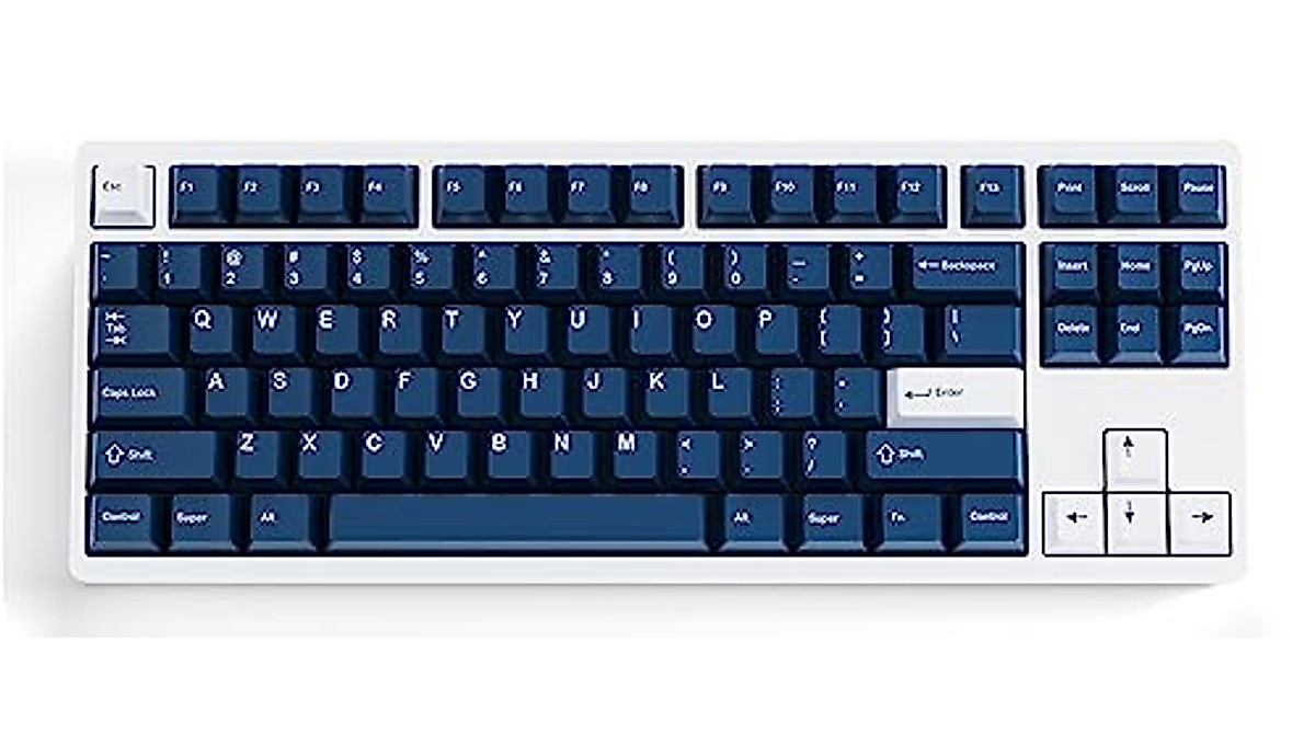 kfaPBT White on Navy Keycap Set for Mechanical Keyboards