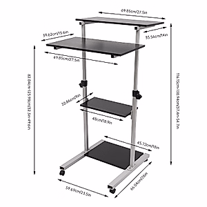Ghankopd Mobile Laptop Computer Desk Stand Up Computer Desk Standing Workstation Rolling Desk Adjustable Height with Locking Wheels Storage and Slideout Keyboard Tray (Black, 27Inch)