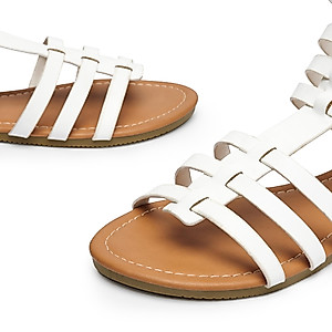 Trary Women's Sandal, Comfortable Gladiator Sandals Ankle Strap Flats Sandalias Para Mujer Beach Sandals Wide Width Open Toe Cross Strappy Sandals for Women Dressy Summer