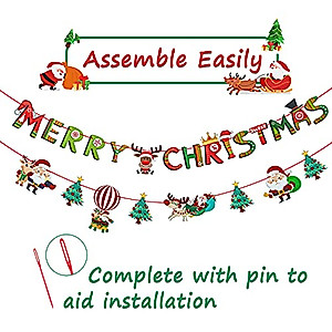 POSUGU Merry Christmas Banners Party Decoration Hanging Bunting Set 5 Pcs Indoor Garland Wall Window Fireplace Decor Xmas DIY Signs Ornament Home Office Scene Supplies, Red&Green, 7.3*6.1*1.5inch