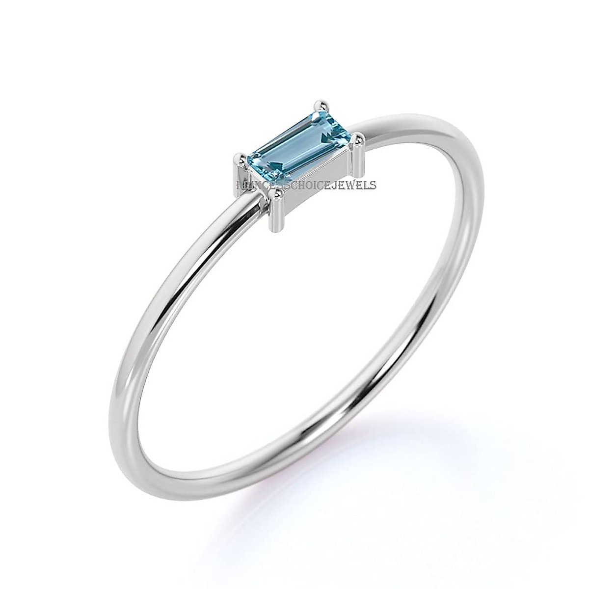 PB Collection Stacking Ring with Blue Aquamarine Baguette | Single Baguette Ring | Engagement Ring | Stacking Ring |March Birthstone Ring | Jewelry Gift for Women 11