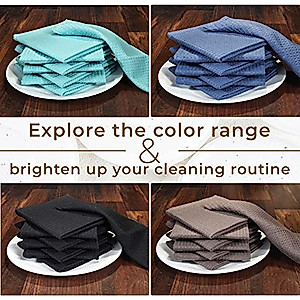 Urban Villa Cotton Dish Cloth Set of 8, Waffle Kitchen Cloth Highly Absorbent Super Soft 12x12 Inch Dish Cloths for Kitchen Cleaning & Drying Dishes Mitered Corner Dish Towels - Blue Solid