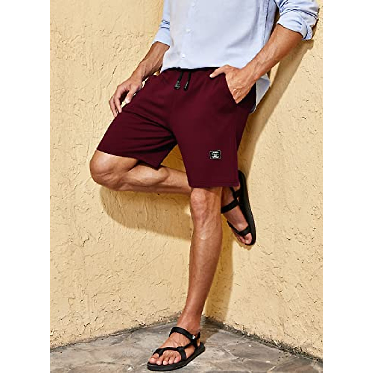 JMIERR Men's Cotton Sweat Shorts with Pockets Workout Lounge Jogger Gym Shorts 7 inch Inseam Basketball Shorts for Men, US38(XL), A Red