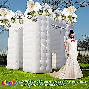 Portable Inflatable Photo Booth Enclosure (White, Two Doors, 8.2x8.2x8.2ft), staelea Inflatable LED Photo Booth Tent with Air Blower and Remote Controller, Photo Booth Backdrop for Wedding Event