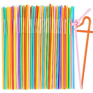 Disposable Plastic Drinking Straws - MAQIHAN 100PCS Flexible Drinking Straws Long Plastic Straws Bendable Colorful Drinking Straws for Juice Drinks